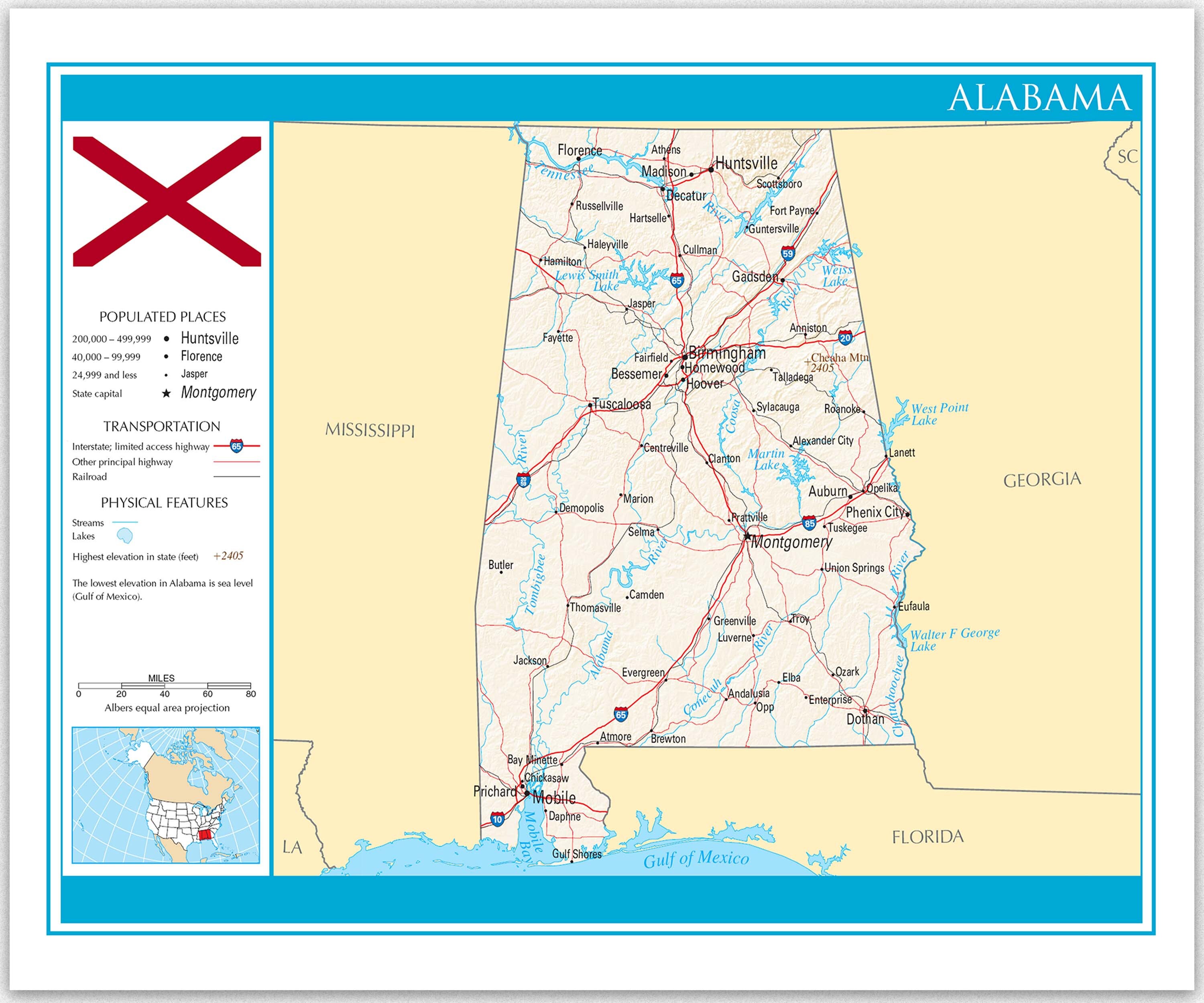 United States Poster USA Atlas Map Alabama Wall Art / Home Office Wall ...