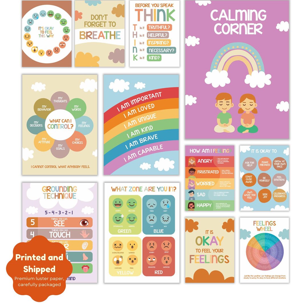 Set of 12 Emotional Learning Charts - Educational Posters for Classroom ...