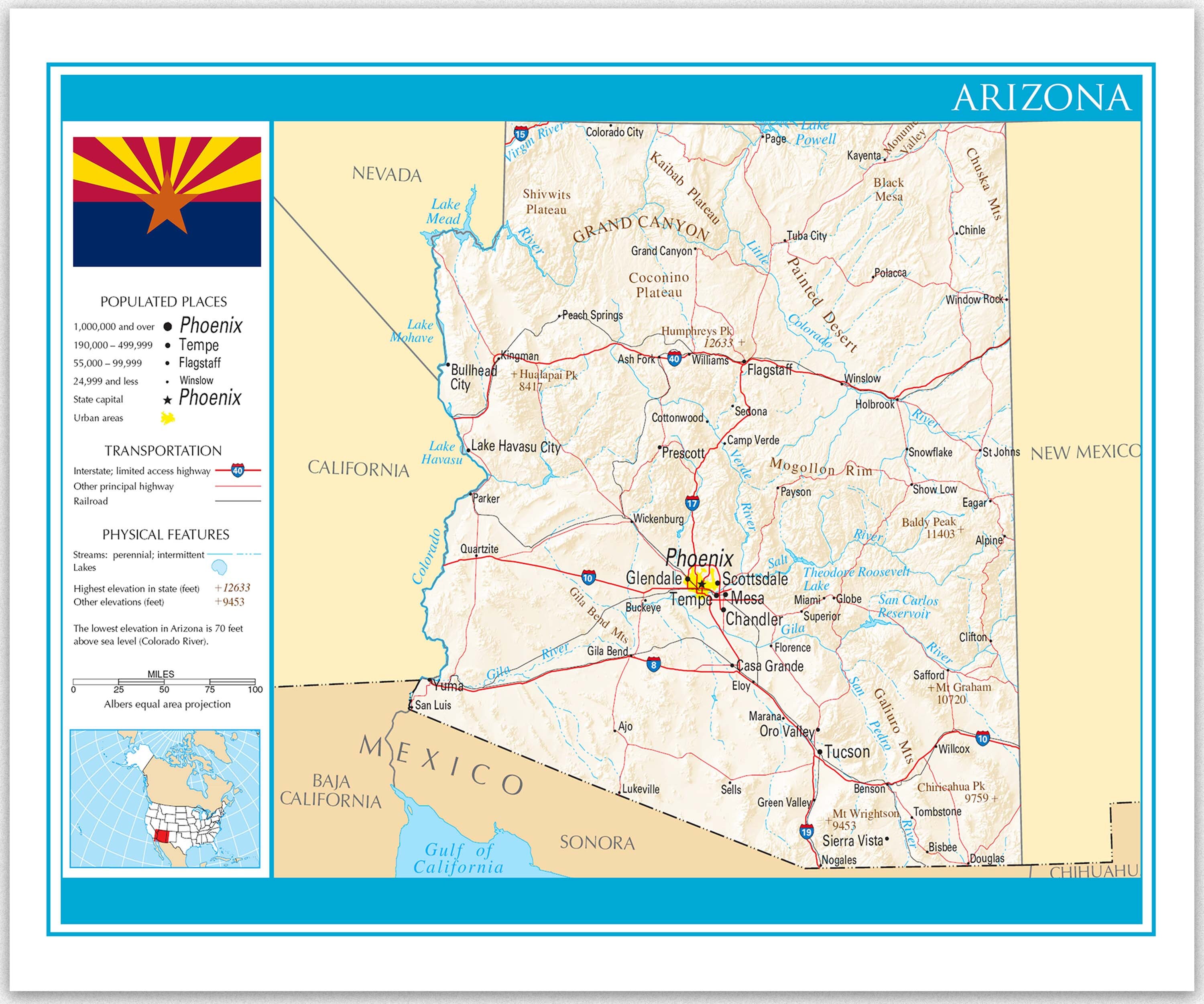 Unites States Wall Art Arizona Map Arizona State, Home Office ...
