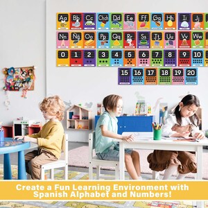 Set of 17 Kids Spanish Black Educational Posters, Alphabet Poster ...