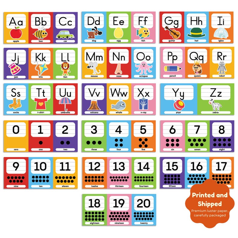 Set of 16 Alphabets and Numbers Learning Posters, Educational Posters ...