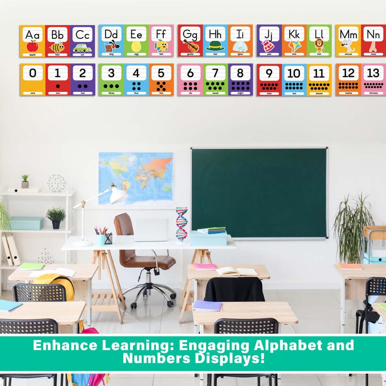 Set of 16 Alphabets and Numbers Learning Posters, Educational Posters ...