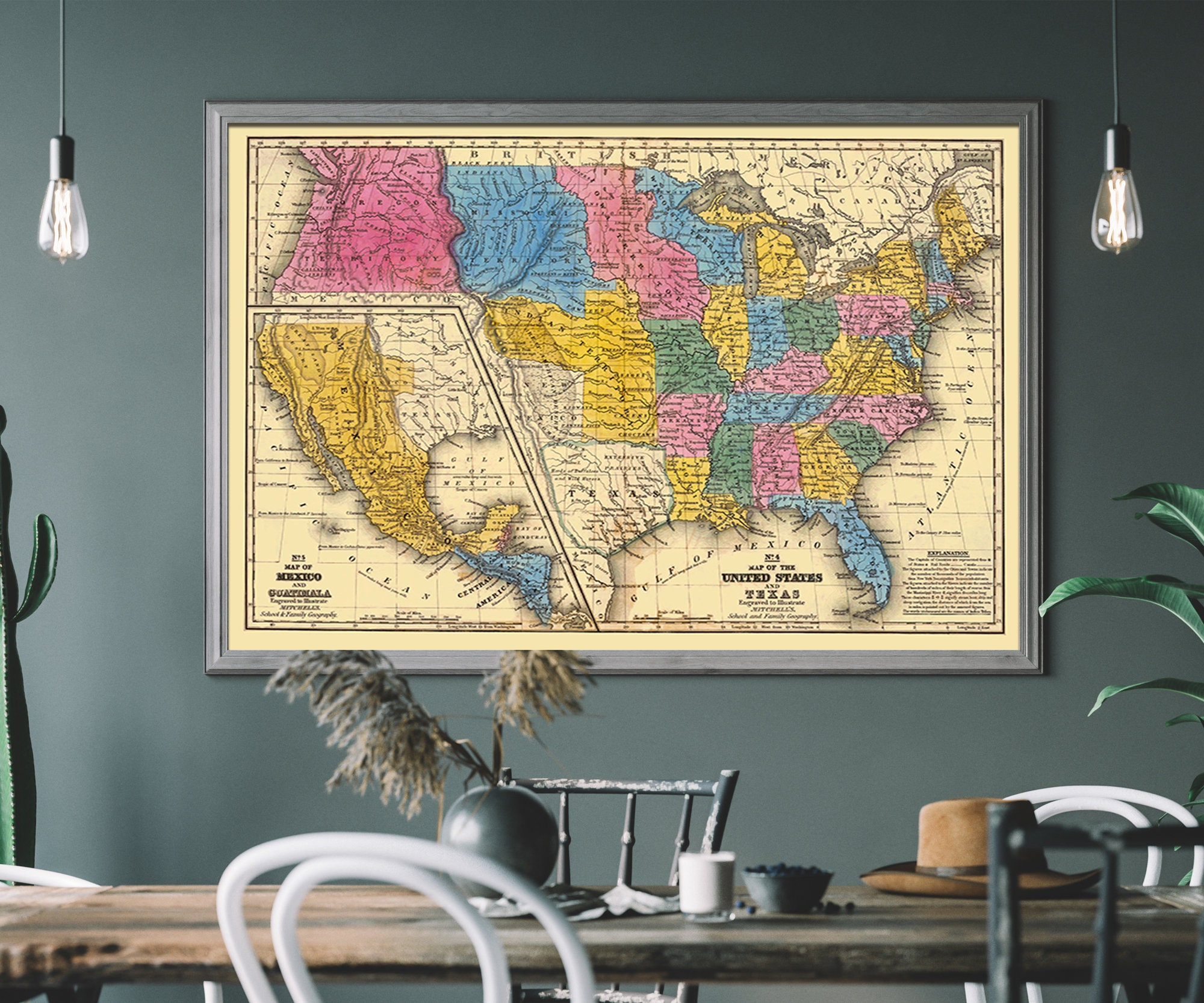 United States Texas Mexico Map of Texas State Vintage Wall Art ...