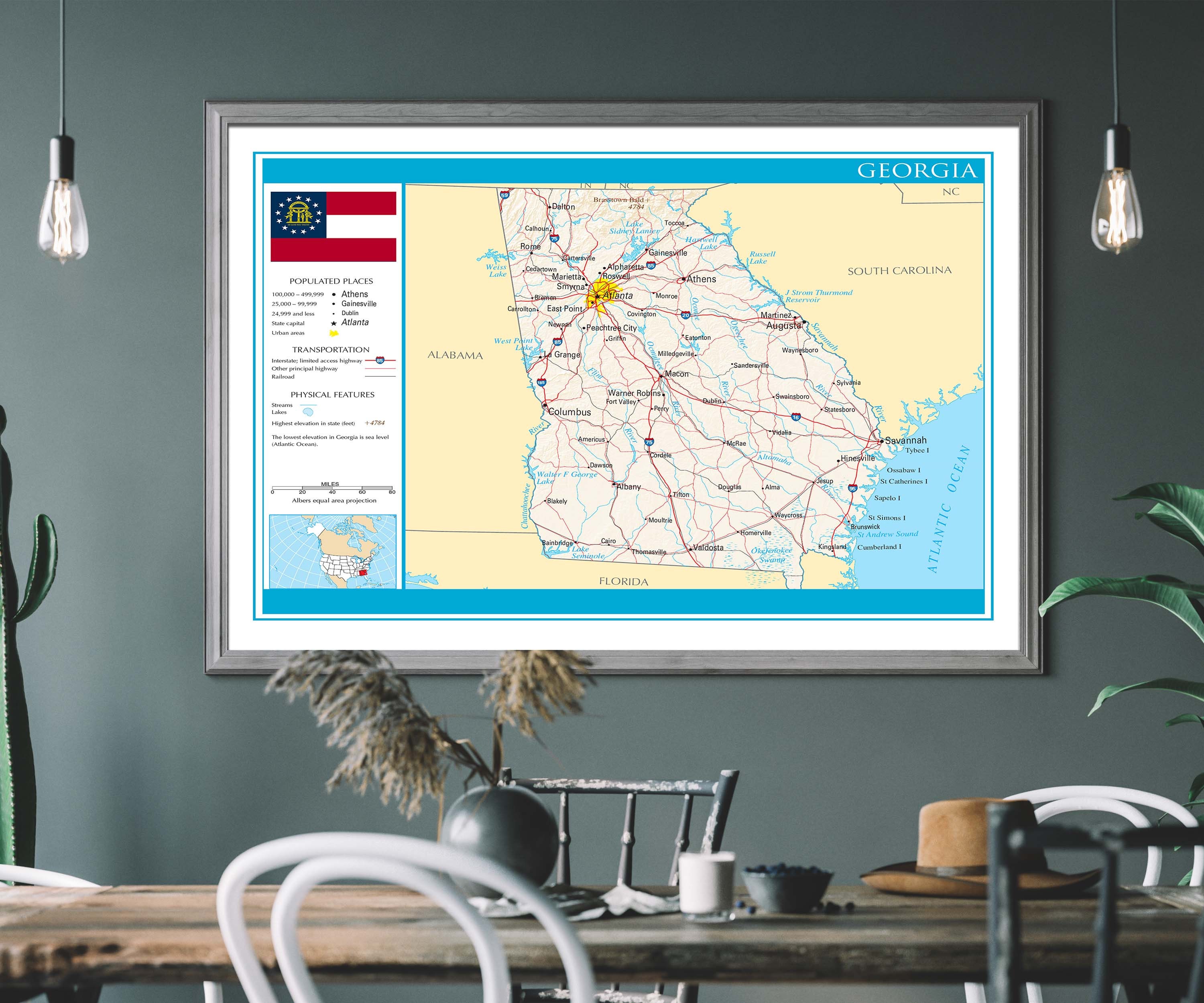 Georgia State Wall Map / Georgia Map Wall Art /georgia State Map Poster, Georgia Home Decor ...