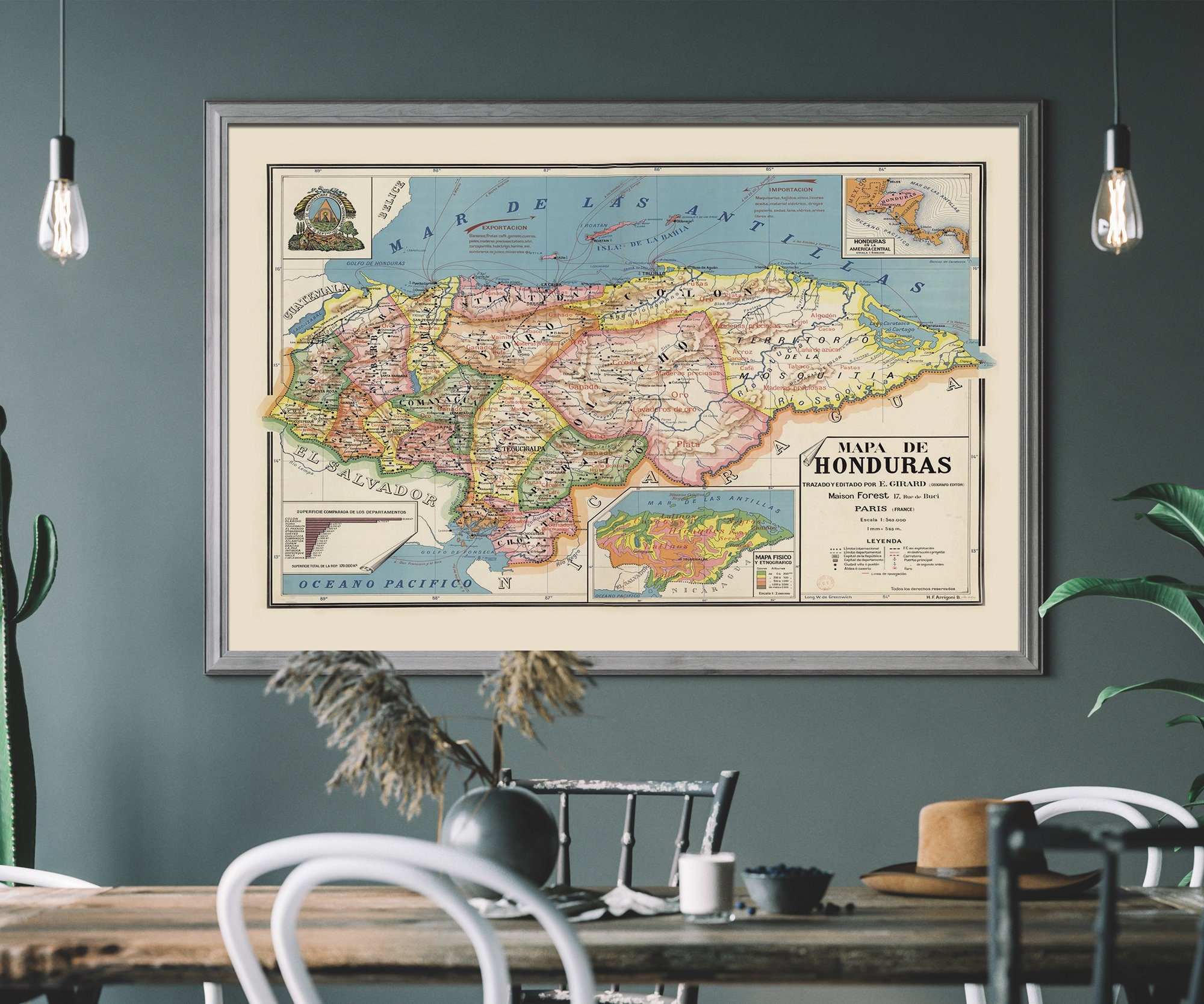 Honduras Map Wall Decor Central America Poster Mapa De Honduras ...