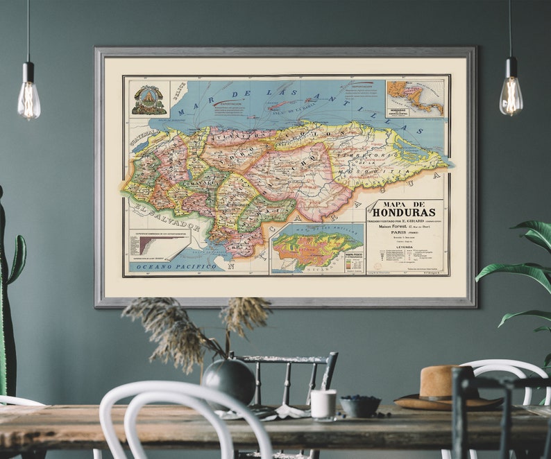 Honduras Map Wall Decor Central America Poster Mapa De Honduras ...