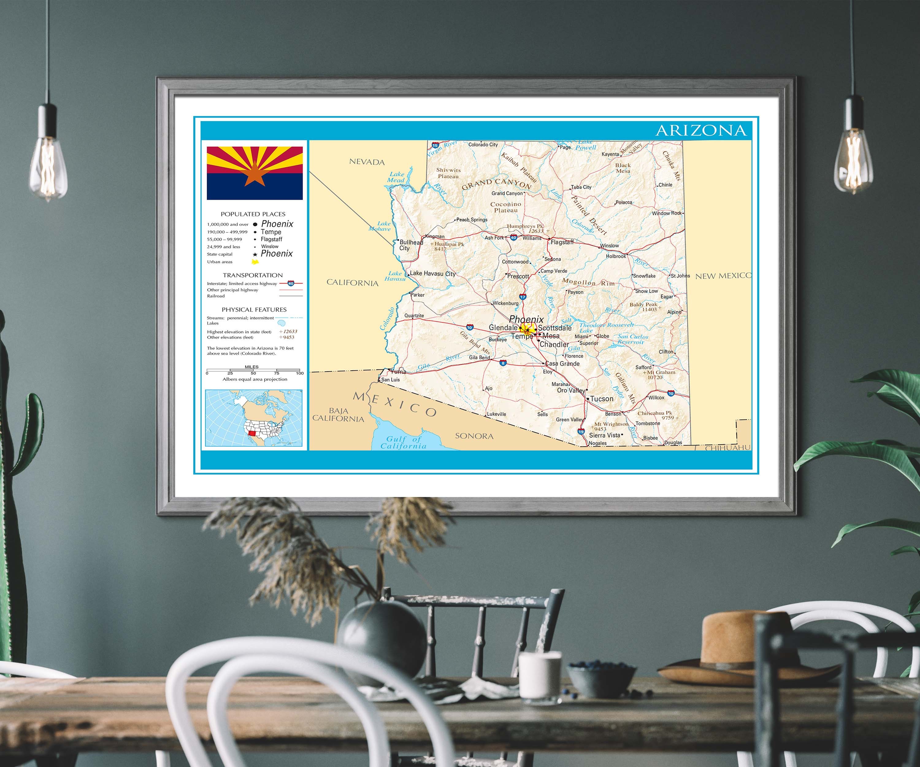 Unites States Wall Art Arizona Map Arizona State, Home Office ...
