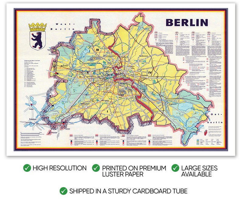 Map of Berlin Capital of Germany Vintage Map of Berlin European City ...