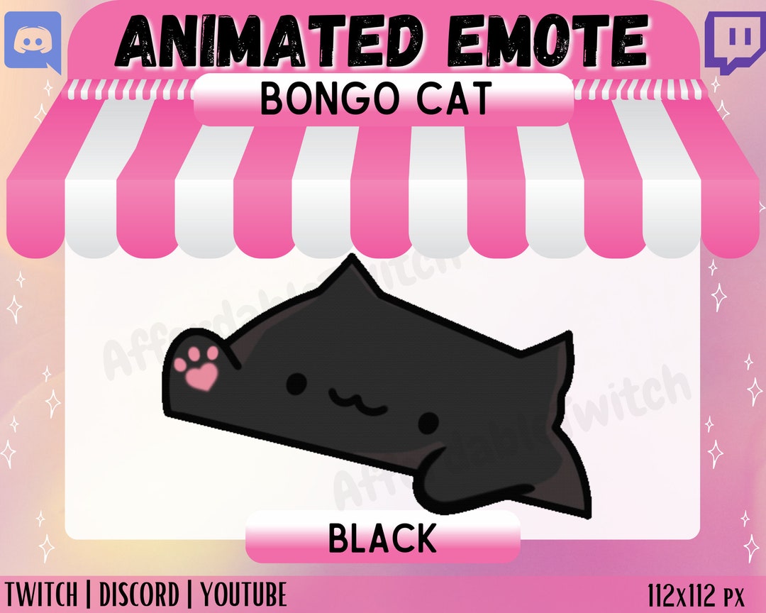 Animated Bongo Cat Emote Black Gif Twitch Youtube Discord Kitten Cute ...