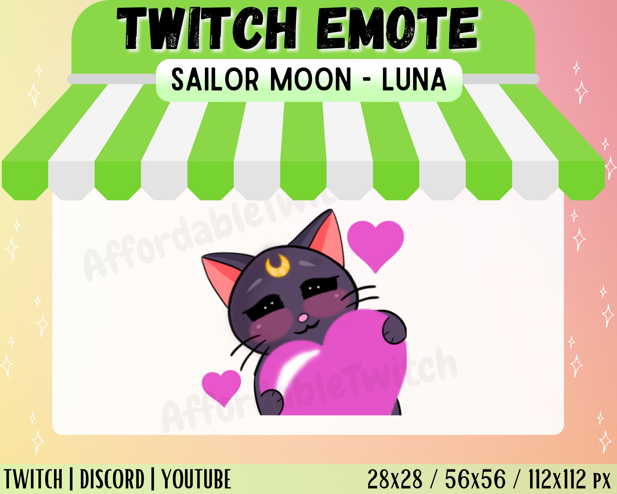 Premade Luna Sailor Moon Inspired Love Twitch Emote / Badge Black Cat ...