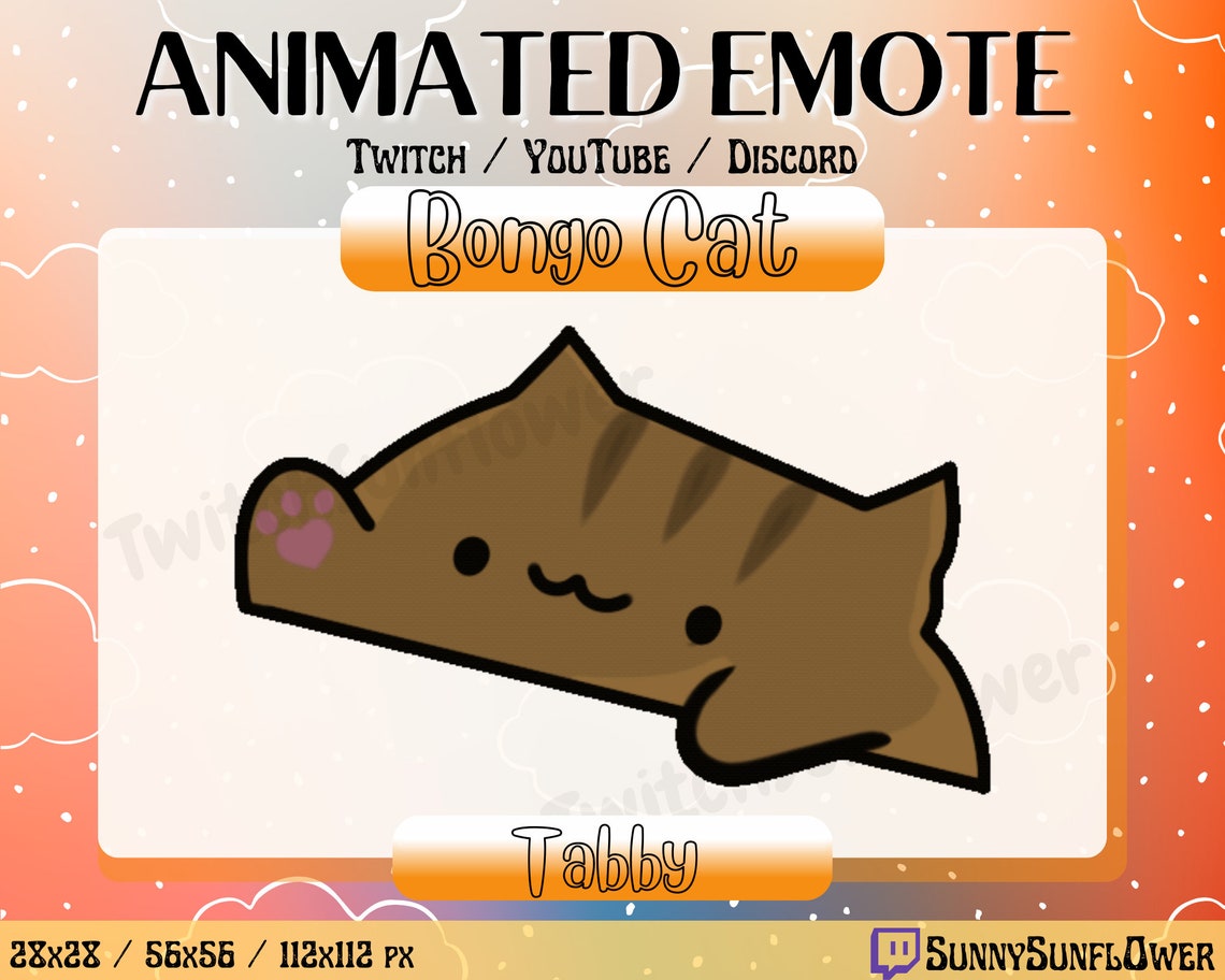 Animated Bongo Cat Emote Tabby Gif Twitch Youtube Discord | Etsy