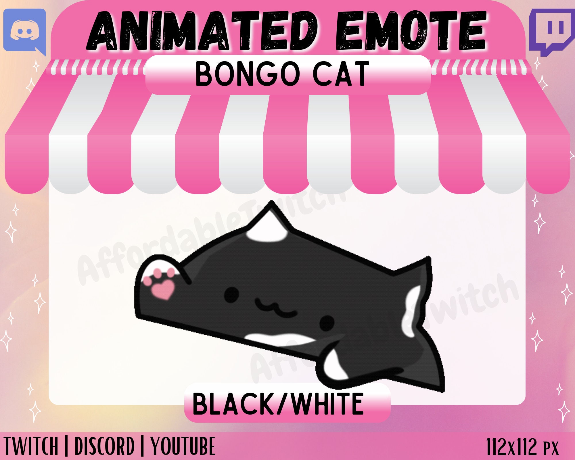 Animated Bongo Cat Emote Black and White Gif Twitch Youtube Discord ...