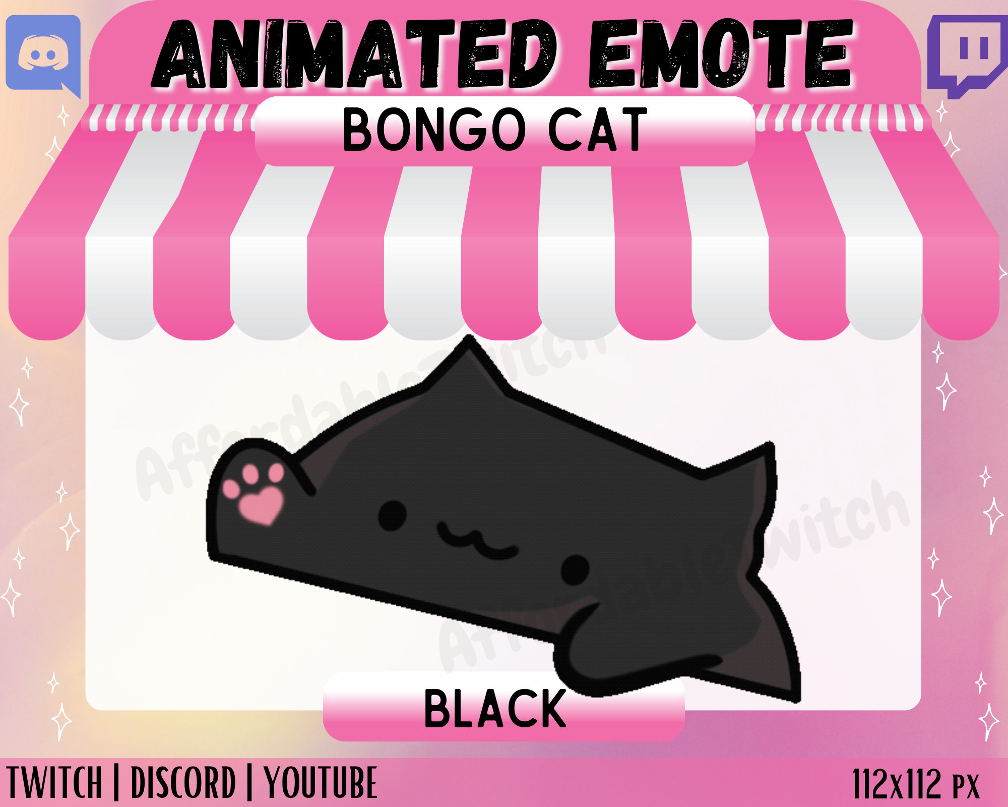 Animated Bongo Cat Emote Gray Gif Twitch Youtube Discord Kitten Cute ...