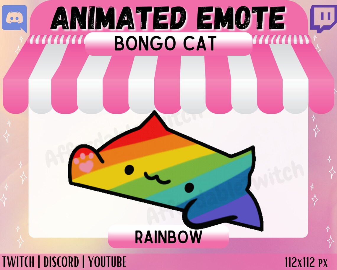 Animated Bongo Cat Emote Rainbow Gif Twitch Youtube Discord Kitten Cute ...
