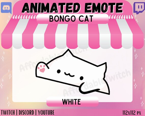Animated Bongo Cat Emote Gif White Twitch Youtube Discord - Etsy