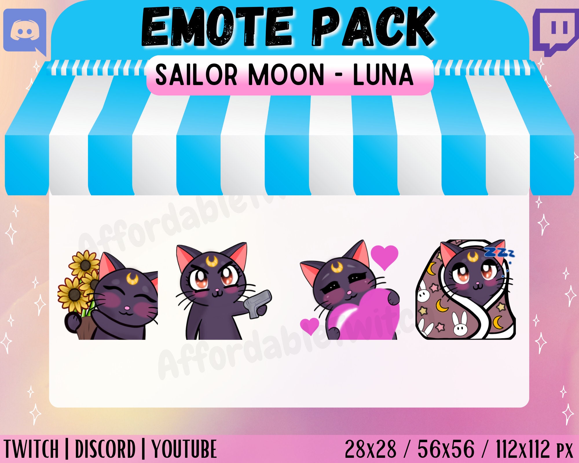 Premade Luna Sailor Moon Twitch Emotes / Badges 4 PACK Black - Etsy Denmark