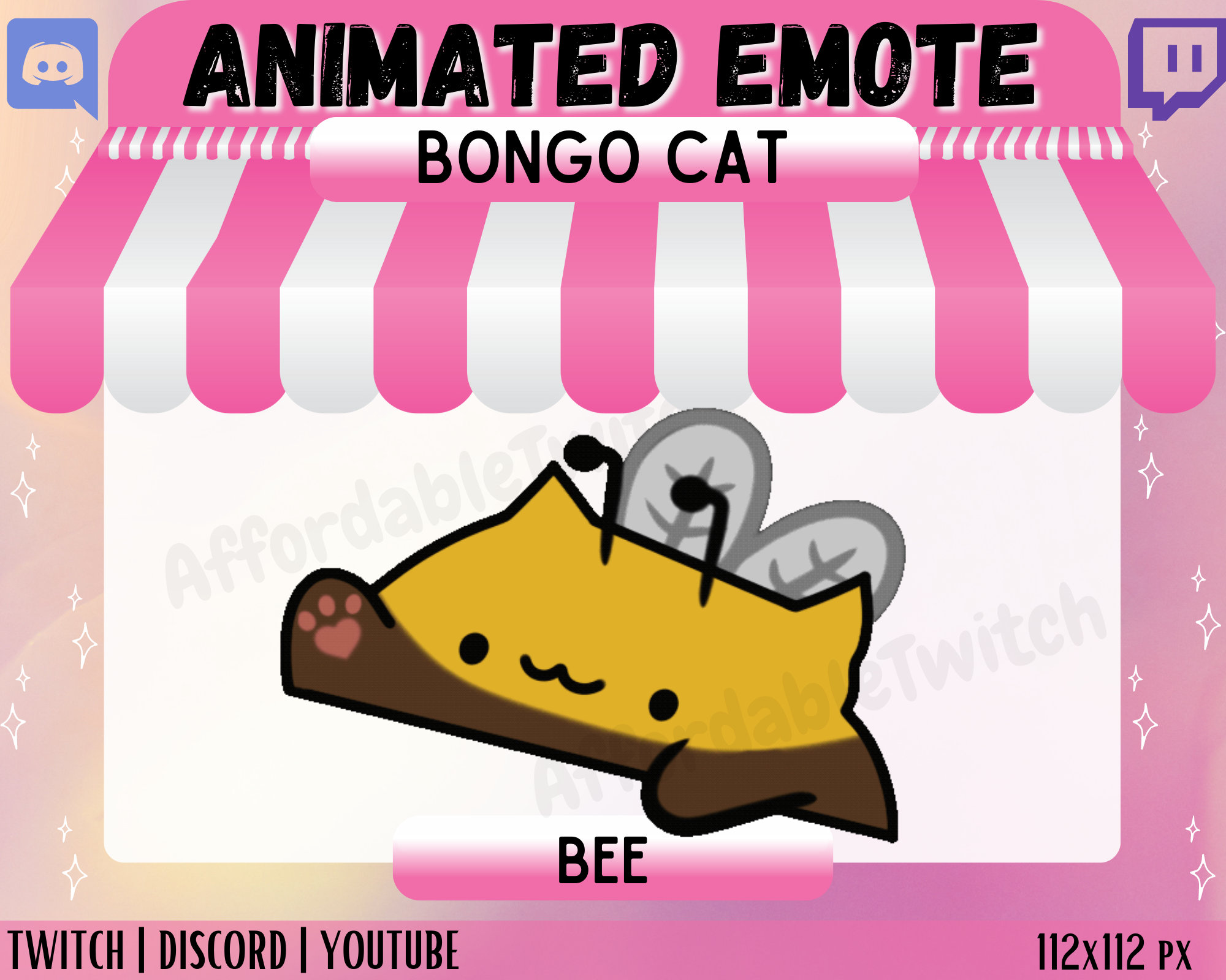 Animated Bongo Cat Emote Bee Gif Twitch Youtube Discord Kitten Cute ...