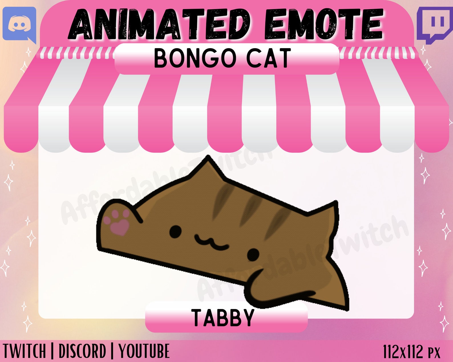 Animated Bongo Cat Emote Tabby Gif Twitch Youtube Discord Kitten Cute ...