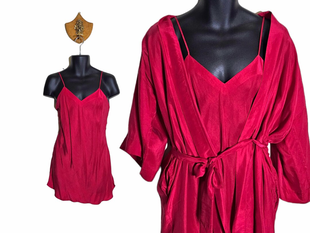 NWT Vtg Red Silk Nightgown Slip With Robe Set Size Small New OLD STOCK ...