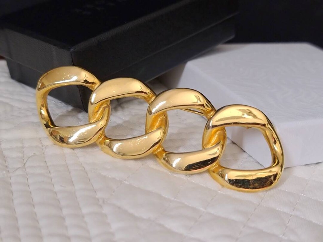 Vintage Chunky Gold Chain Link Pin Abstract 80s 90s Statement Jewelry ...