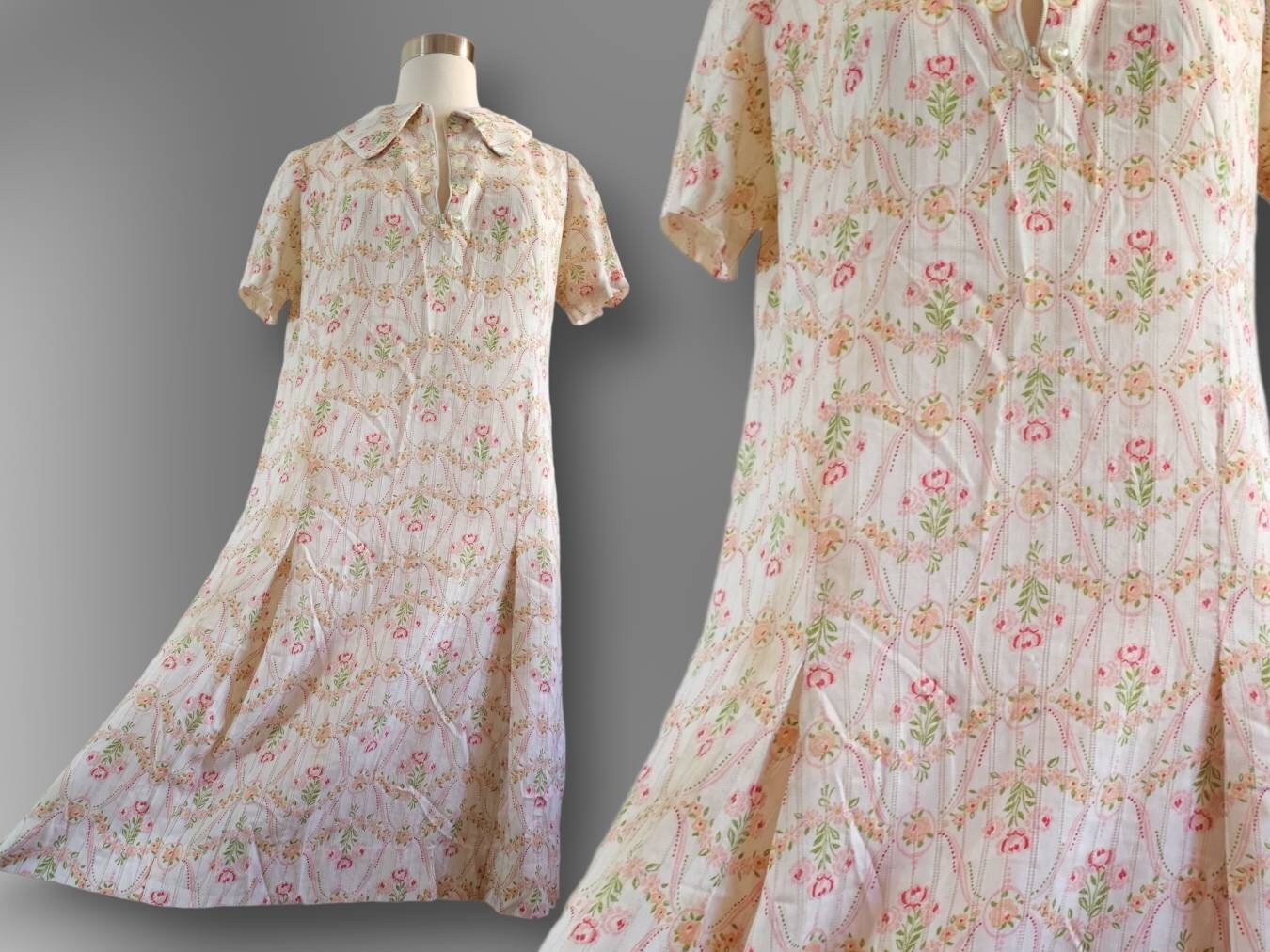 1960s Union Made Shirtdress With Tapered Pointy Barrymore Collar ILGWU ...