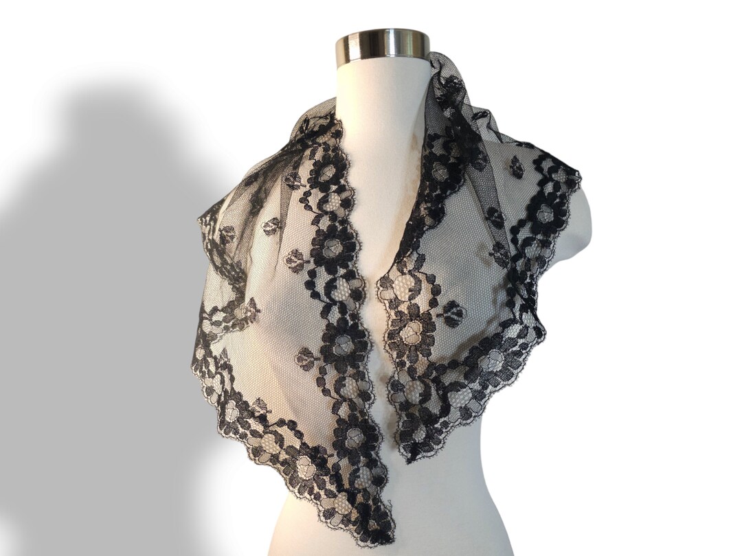 Black Lace Triangle Scarf Fishnet Flower Head Neck Scarf Tie - Etsy
