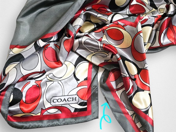 Large 35" Square Coach Scarf Vintage Shawl Black Red … - Gem