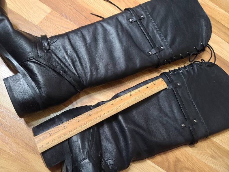 Over-the-knee Black Leather Boots 21 Shaft Tie Backs Fold-over Cuff 2 ...