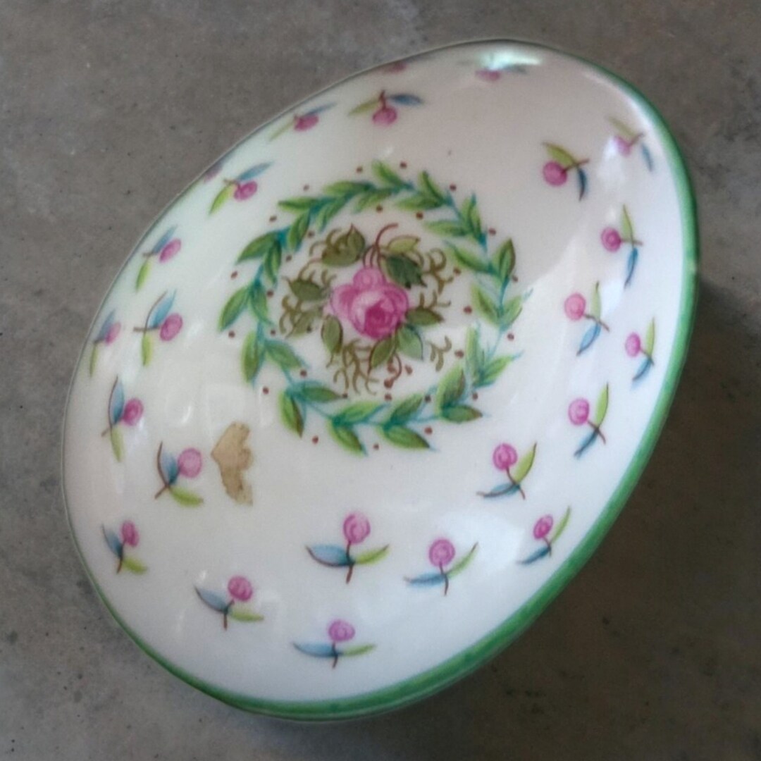 Mid Century Japan Porcelain Egg Shaped Trinket Box & Lid Karen Carson ...