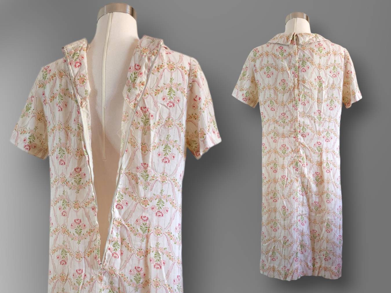 1960s Union Made Shirtdress With Tapered Pointy Barrymore Collar ILGWU ...