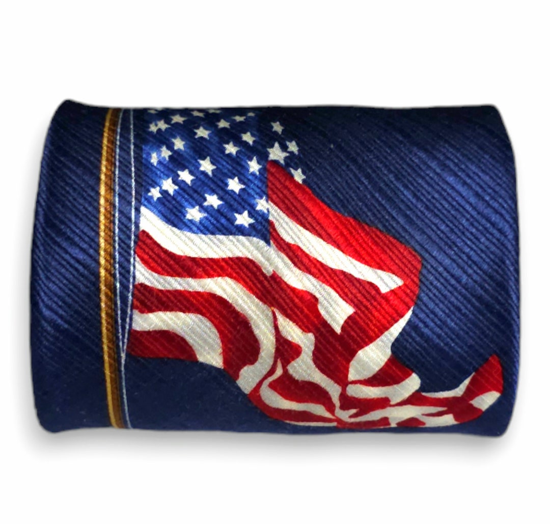 Splendid Jeffrey Banks Silk Tie Dark Blue With US Flag on Eagle Topped ...