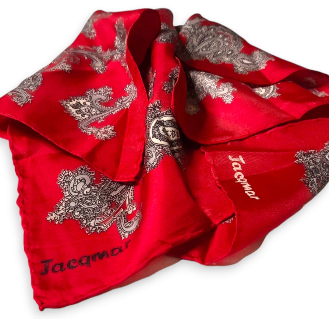 Vintage Red Jacqmar Silk Scarf England 20" Square Red Black Paisley ...