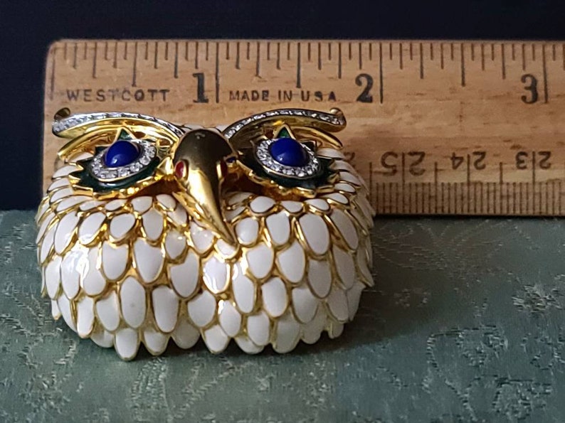 RARE Signed KJL Large Enameled Owl Face Brooch With Rhinestones by ...