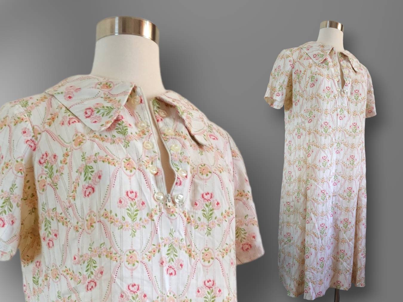 1960s Union Made Shirtdress With Tapered Pointy Barrymore Collar ILGWU ...