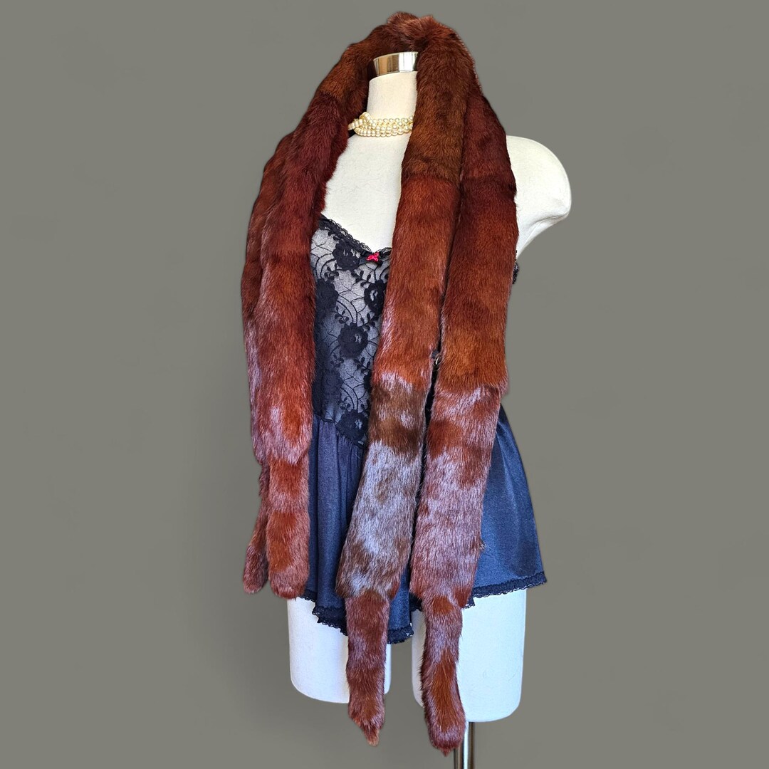 Vintage Soft and Shiny Brown Double Row Fur Pelt Stole Boa Scarf - Etsy