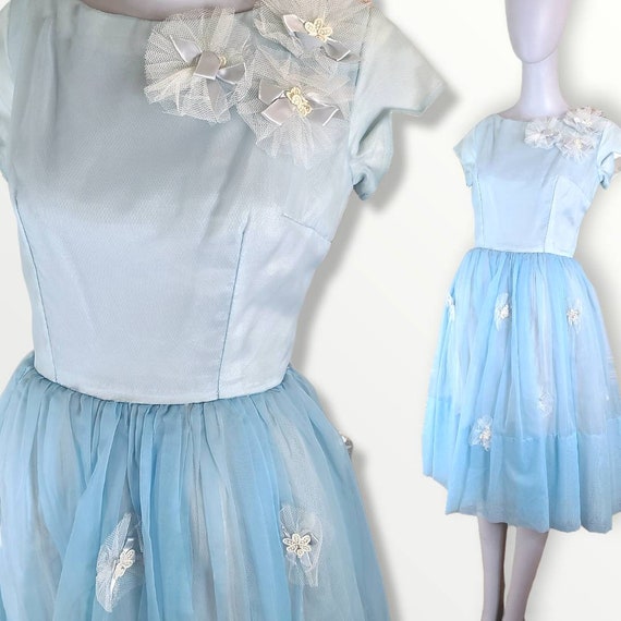 Vintage 1950s Formal Dress Blue Tulle Handmade Extra … - Gem