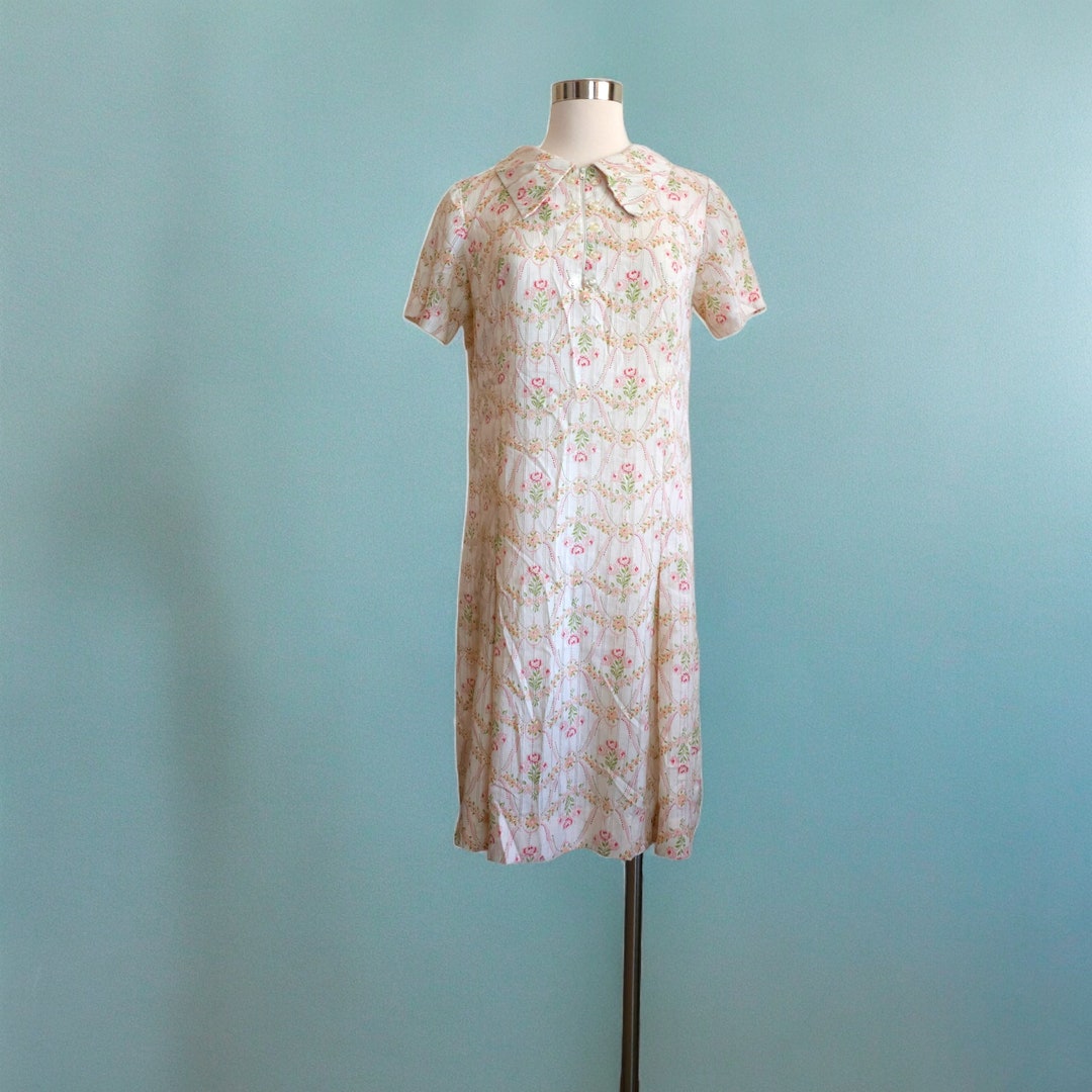 1960s Union Made Shirtdress With Tapered Pointy Barrymore Collar ILGWU ...