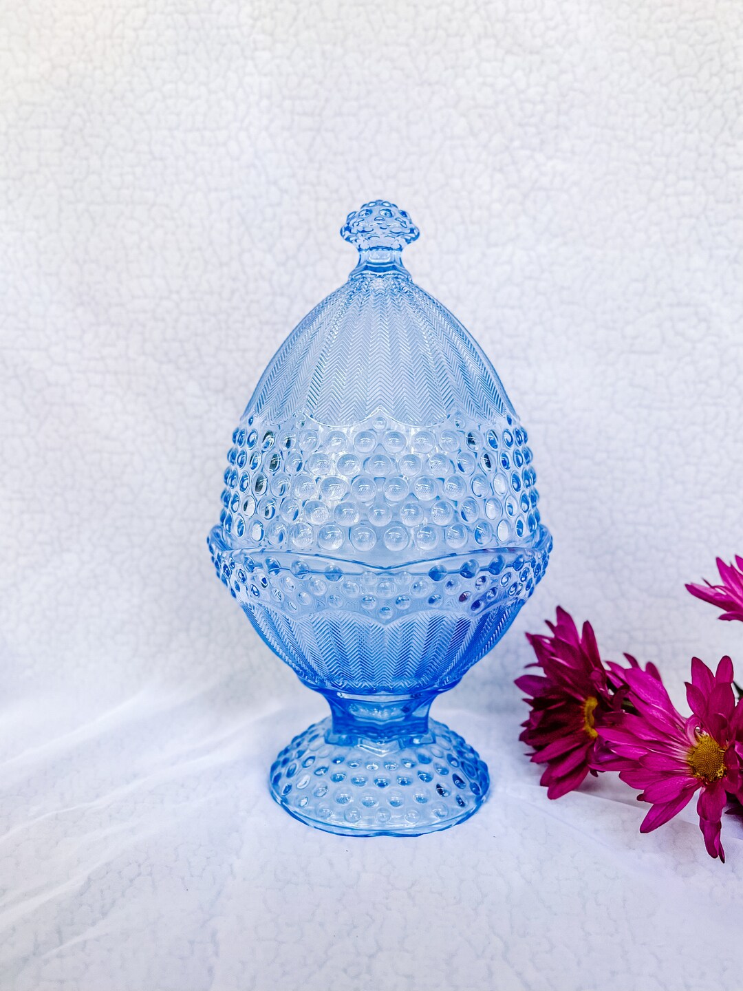 Vintage Blue Lidded Gorham Crystal Hobnail Egg-shaped Candy Dish - Etsy