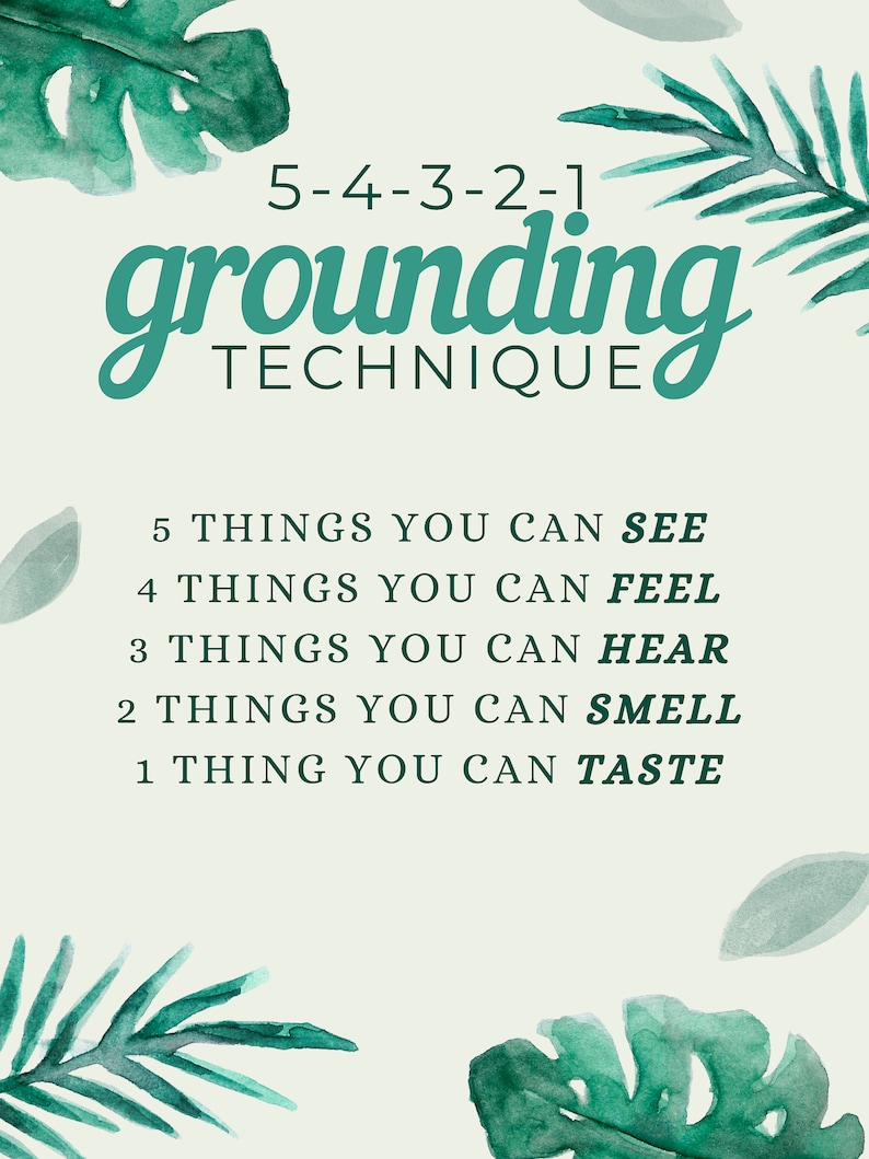 5 4 3 2 1 Grounding Technique Mindfulness Grounding DBT Poster Etsy