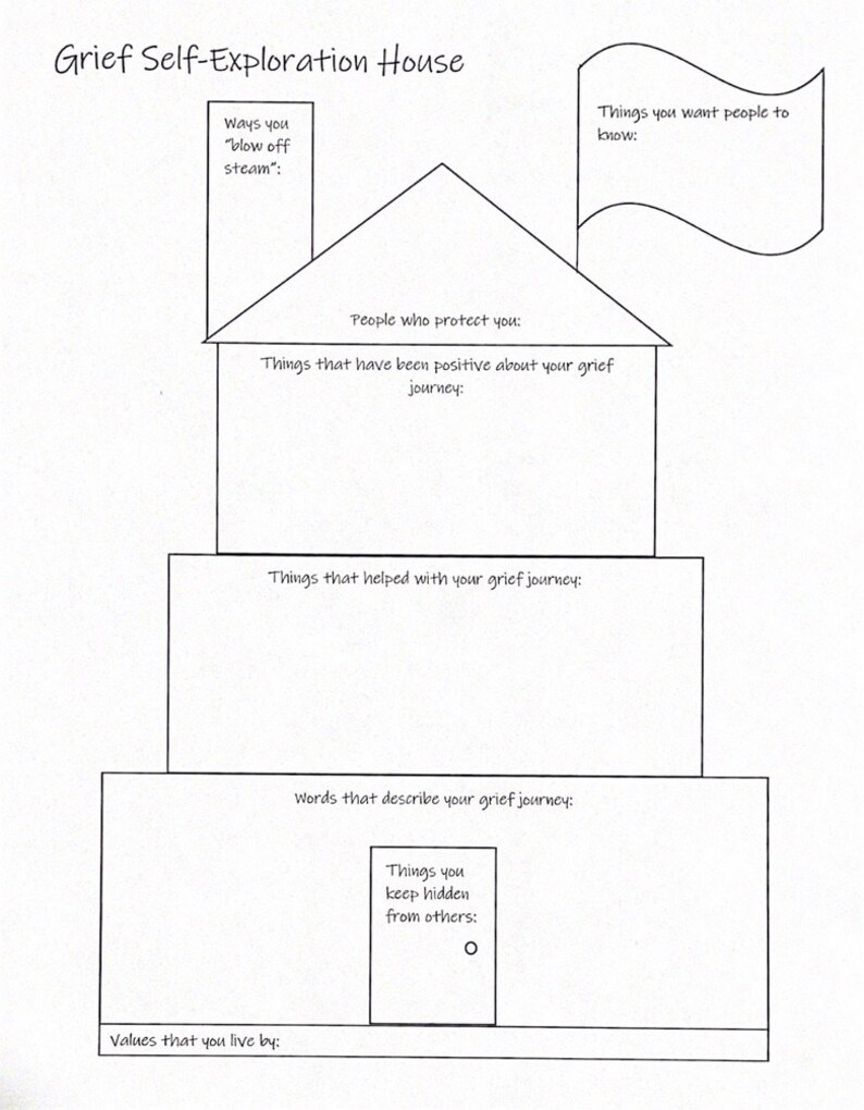 Grief Self-exploration House Worksheet Therapy Counseling - Etsy
