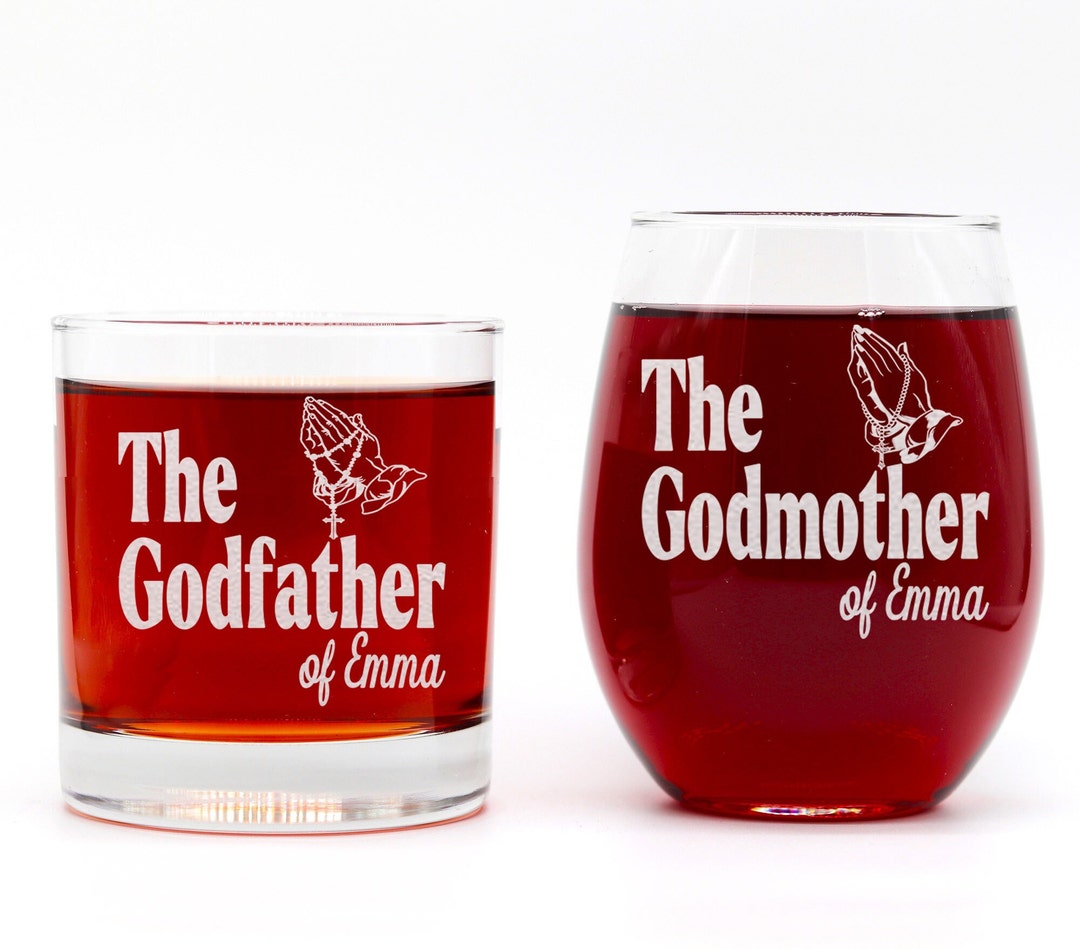 Custom Engraved Godparents Glass Gift Set - Communion Baptism Gift ...