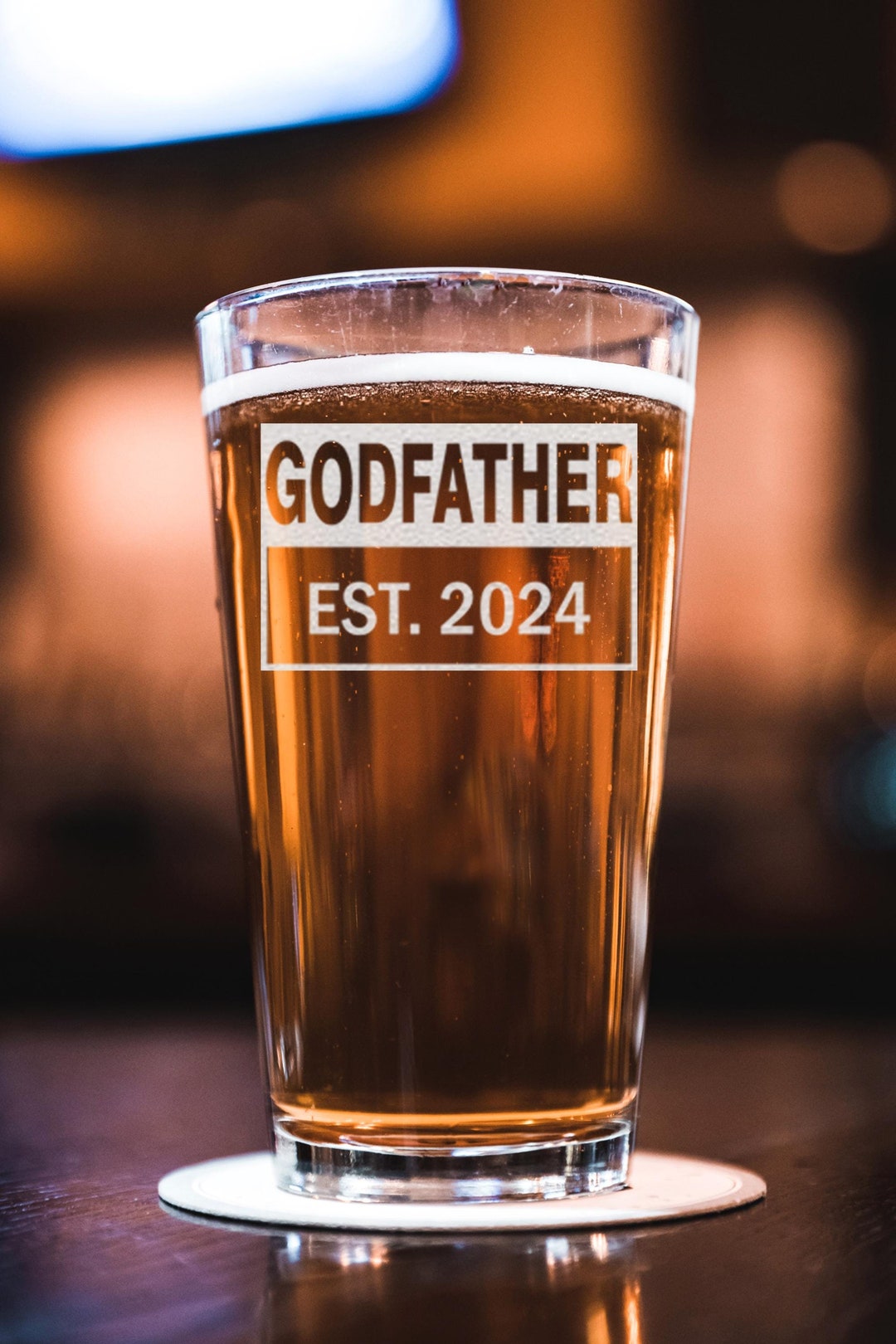 Godfather Est 2024 Beer Glass, Special Godparent Gift, Communion ...