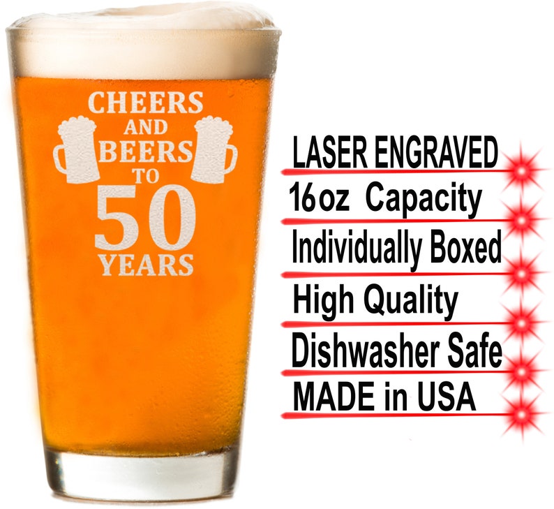50th Birthday Gifts for Men Women - Cheers and Beers to 50 Years - 16oz ...