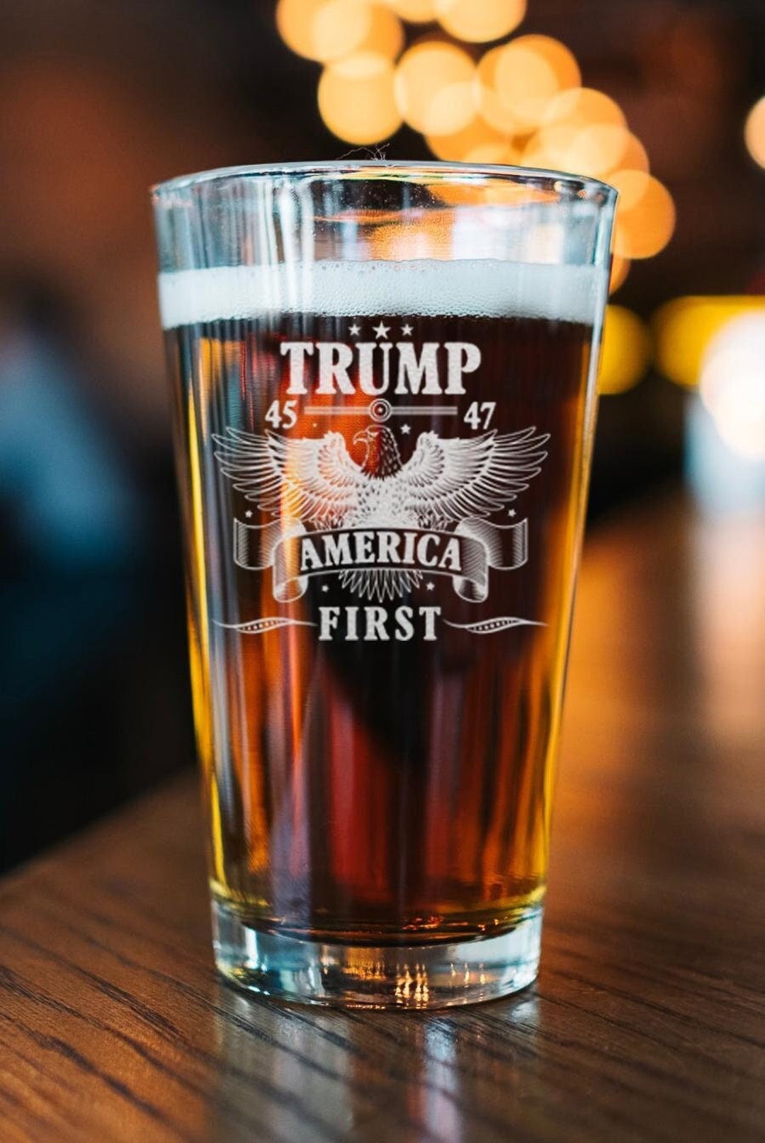 Donald Trump America First 45 & 47 Beer Glass, Laser Engraved 16oz Beer ...