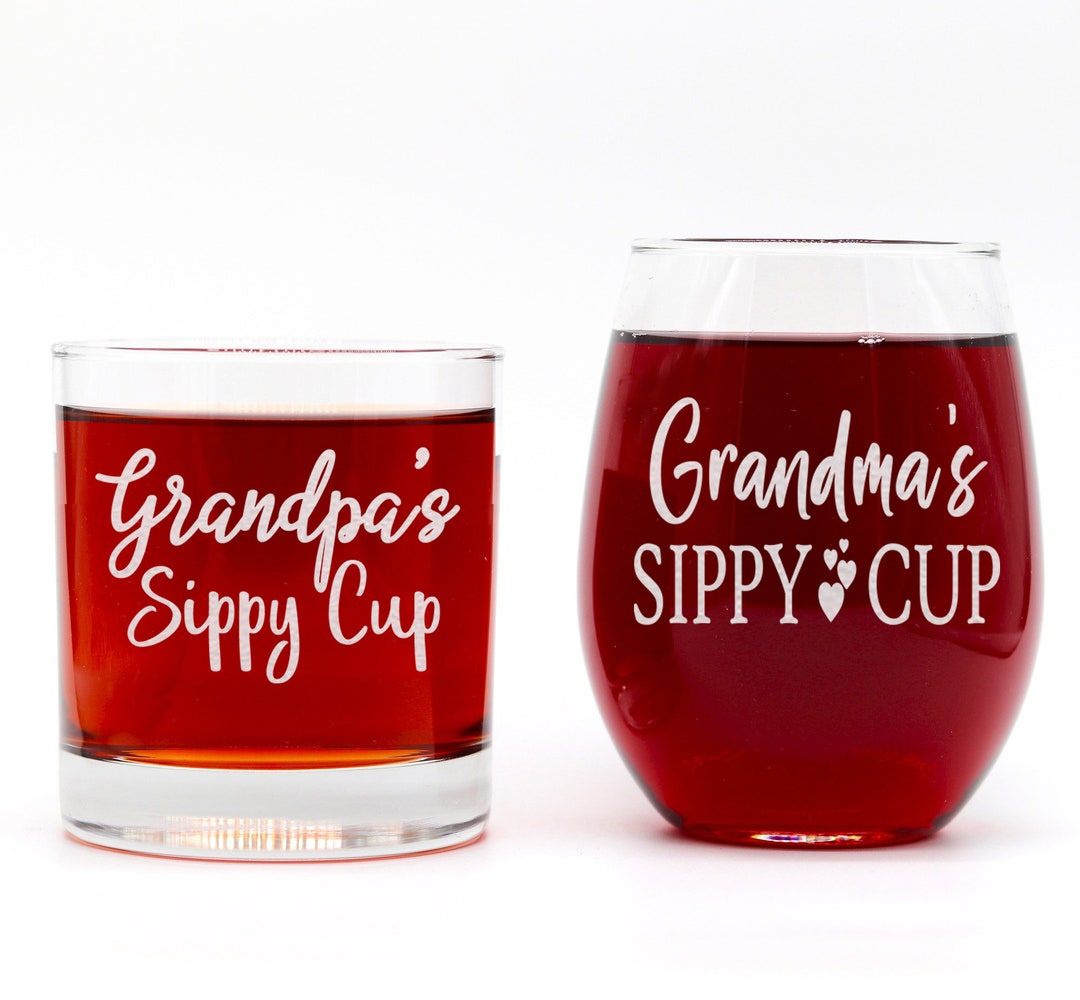 Grandpa's Grandma's Sippy Cup Matching Glass Set - New Grandparent Gift ...