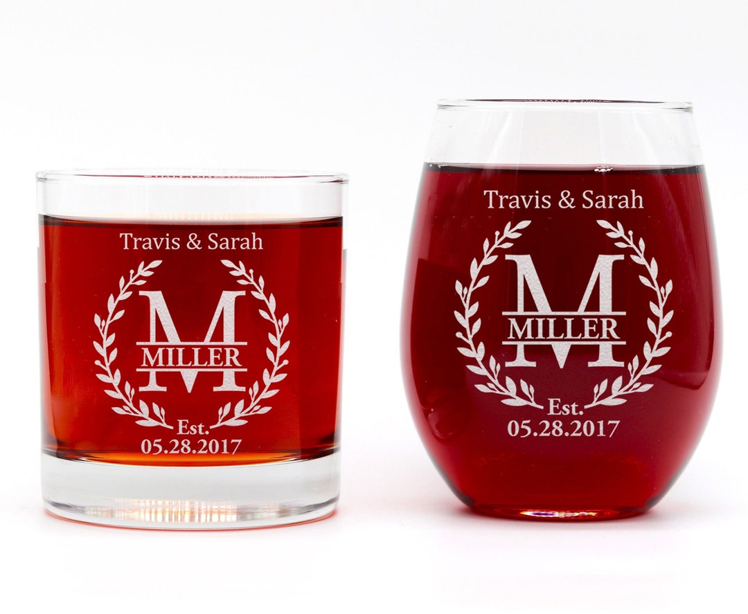 Custom Engraved Whiskey and Wine Glass Gift Set - Couple, Engagement Gifts - Custom Christmas ...