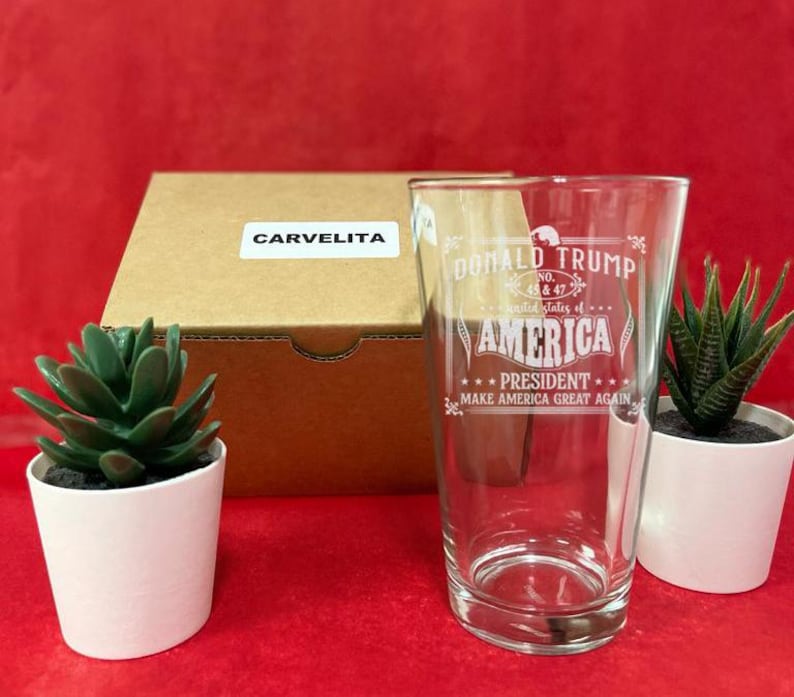 Donald Trump 45 & 47 Beer Pint Glass, Laser Engraved MAGA Collectible ...