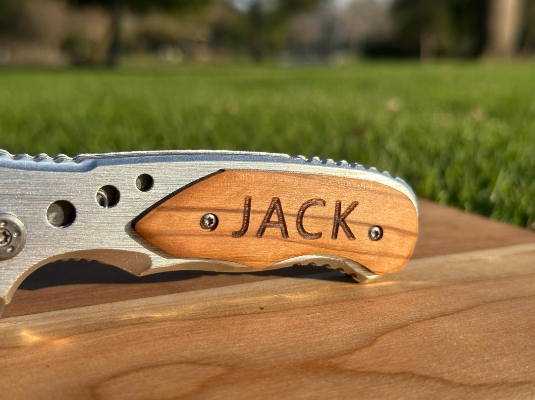 Personalized Wooden Handle Pocket Knife, Laser Engraved Tactical ...