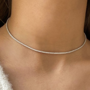 Sterling Silver 925 Small Diamond Choker, Tennis Chocker, Tiny Choker ...