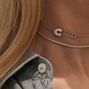 Sterling Silver 925 Small Diamond Choker, Tennis Chocker, Tiny Choker ...